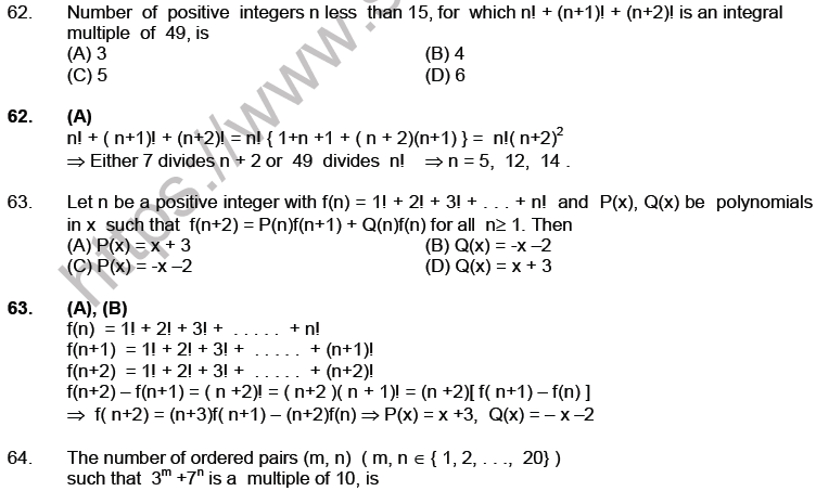 JEE Mathematics Permutation and Combination MCQs Set A with Answers